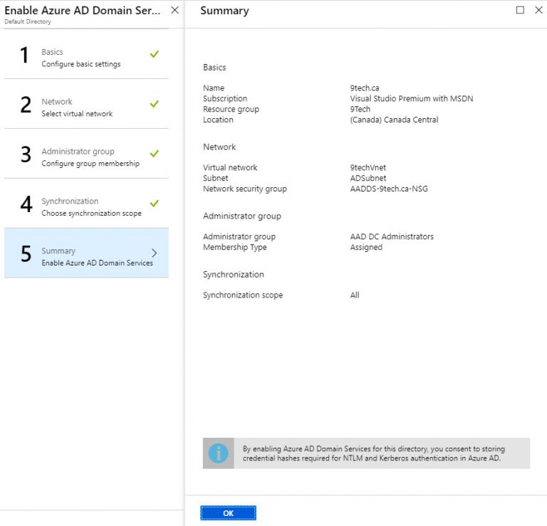 How to setup Azure Active Directory Domain Services