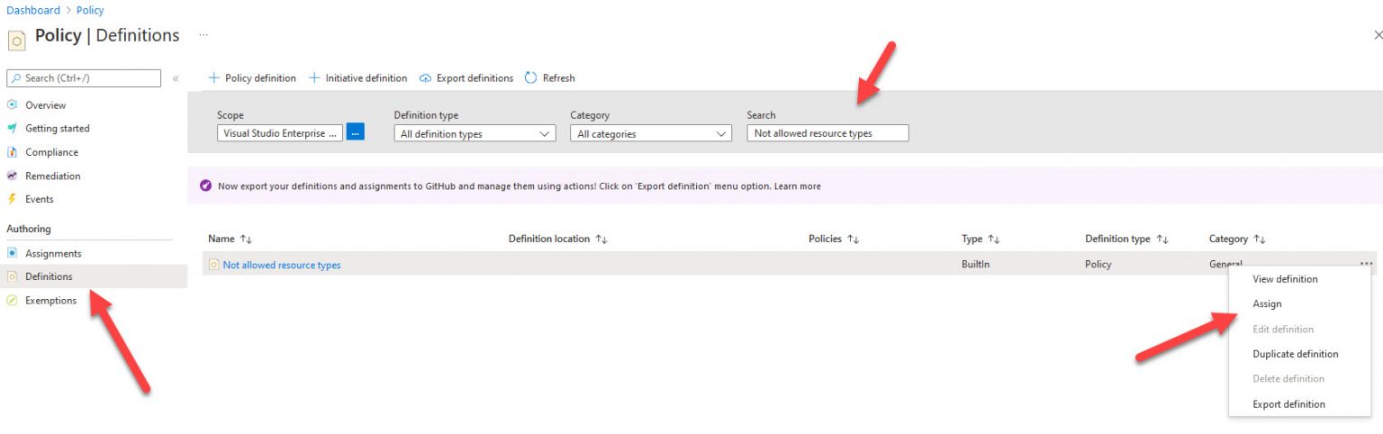 Azure Policy Assignment to block the creation of expensive VMs.
